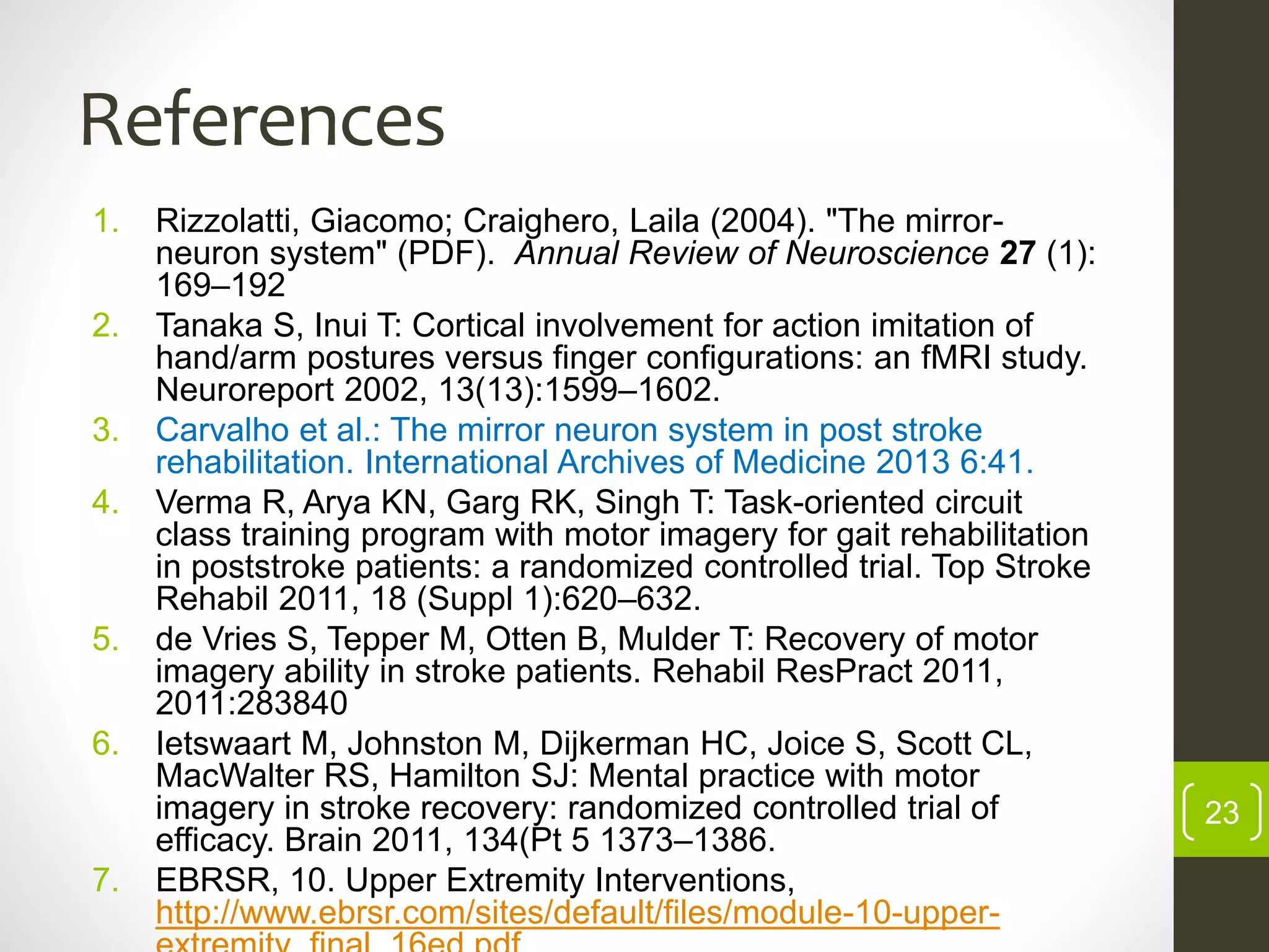 Mirror neuron system in neuro rehabilitation | PPTX