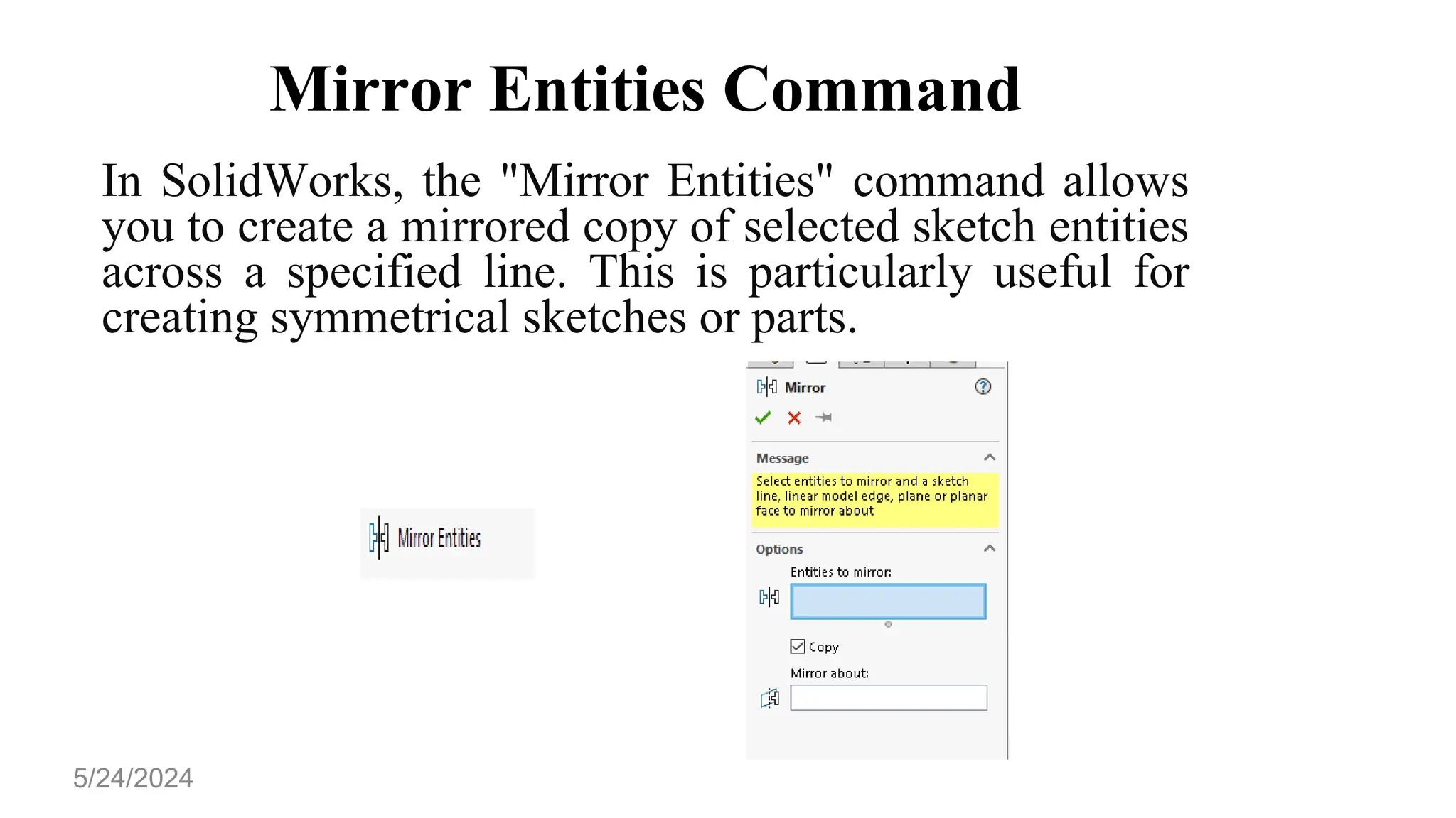 Mirror the entitiesin solidworks detaails ppt | PDF