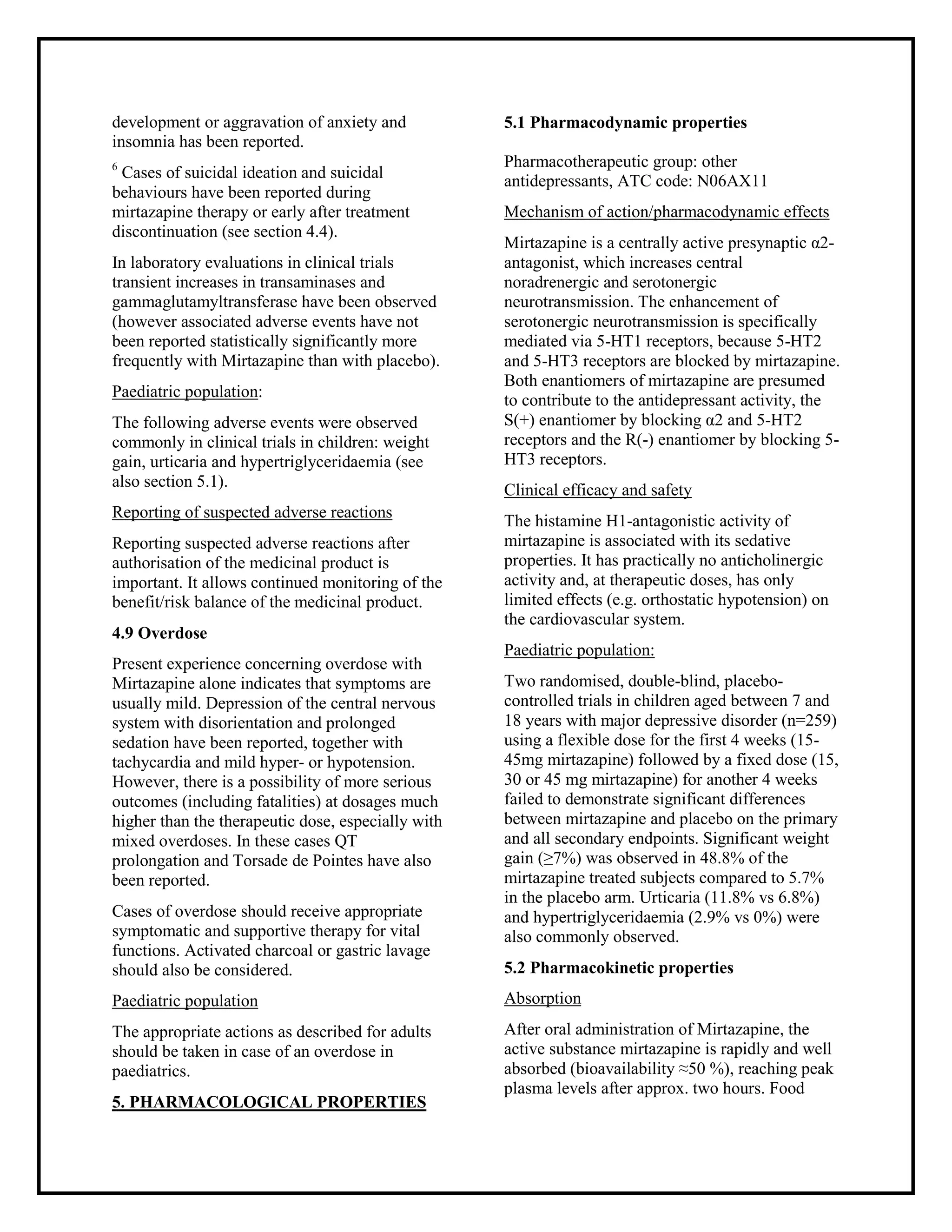 Mirtazapine 30mg tablets smpc taj pharmaceuticals | PDF