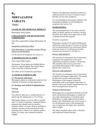 Mirtazapine 30mg tablets smpc taj pharmaceuticals | PDF ...