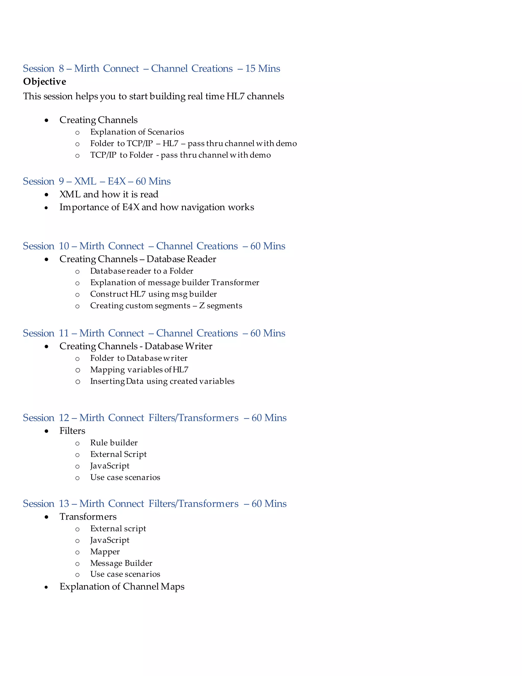 Mirth connect Online Training | DOCX