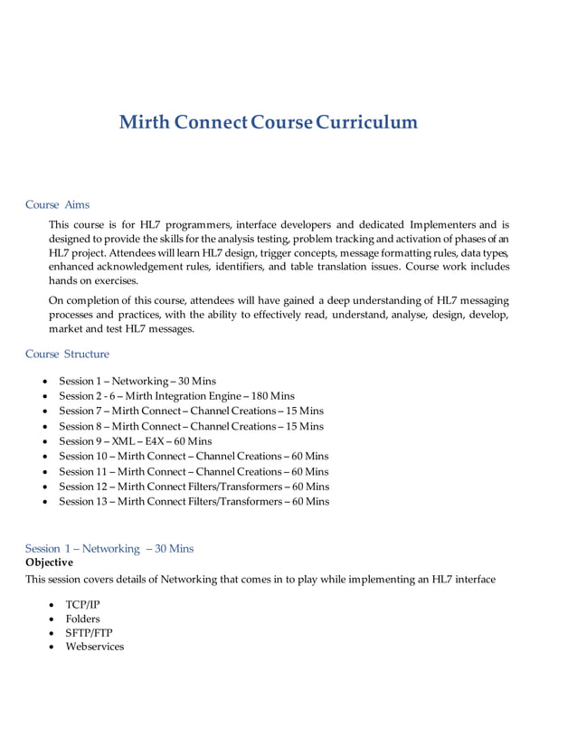 Mirth connect Online Training | DOCX | Computer Networking | Computing