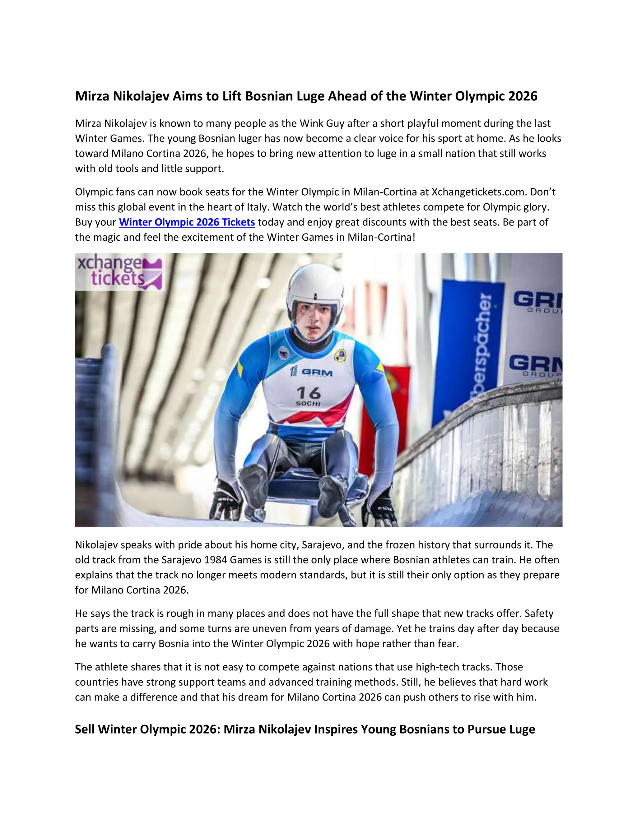 Mirza Nikolajev Aims to Lift Bosnian Luge Ahead of the Winter Olympic ...