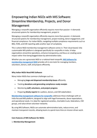 Empowering Indian NGOs with MIS Software | PDF