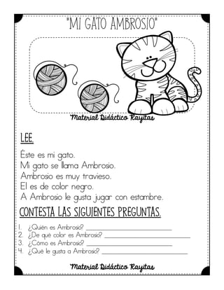 Material Didáctico Rayitas: Lectura y Comprensión de Animales para ...