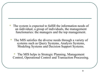 Types of IS(TPS, OAS, MIS, DSS, ESS and SIS) | PPT
