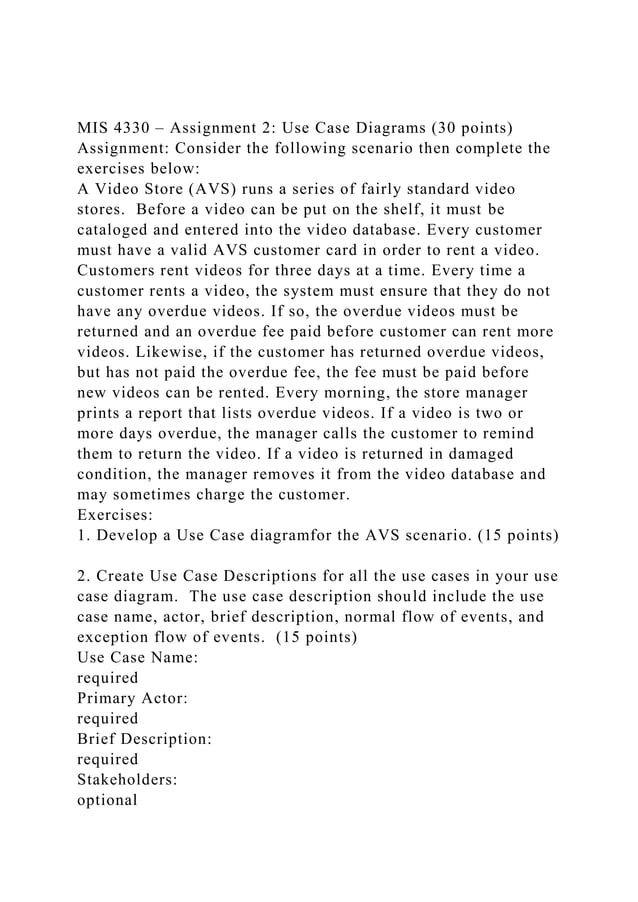 MIS 4330 – Assignment 2 Use Case Diagrams (30 points)Assignment.docx