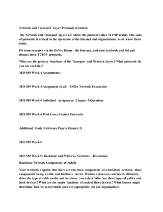 Mis 589 entire course (networking concepts and application) | DOCX | Computer Networking | Computing