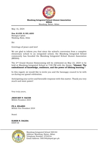 Invitation Letter for an alumni association | DOCX