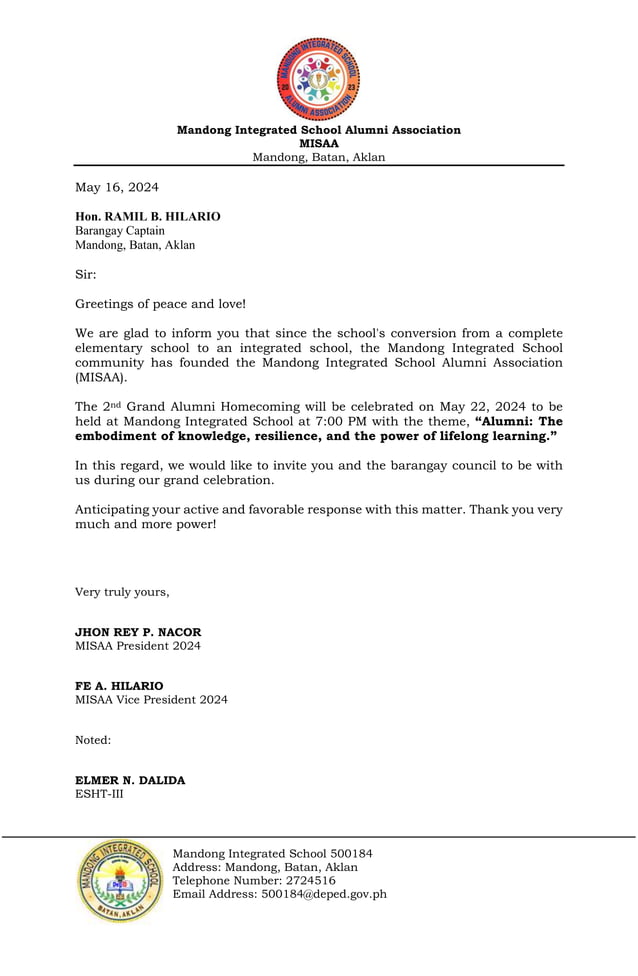 Invitation Letter for an alumni association | DOCX