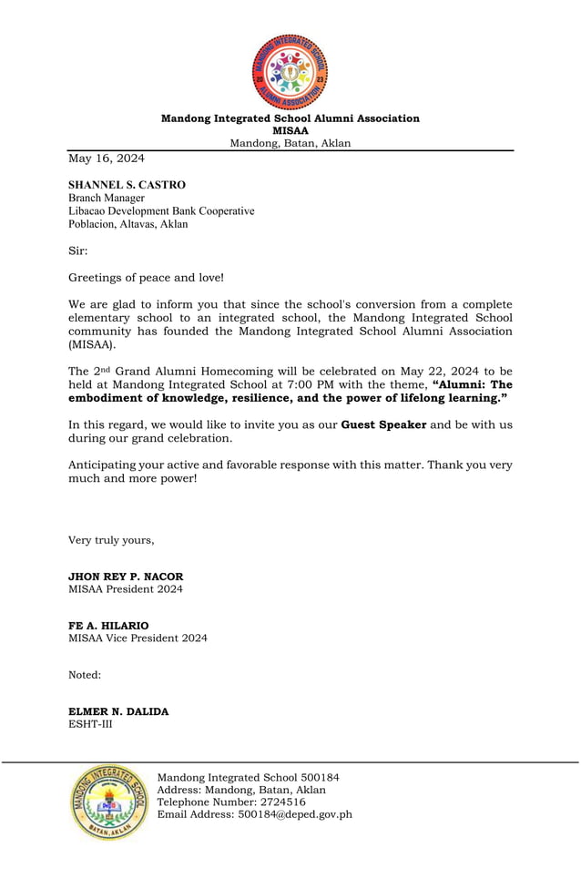 Invitation Letter for an alumni association | DOCX