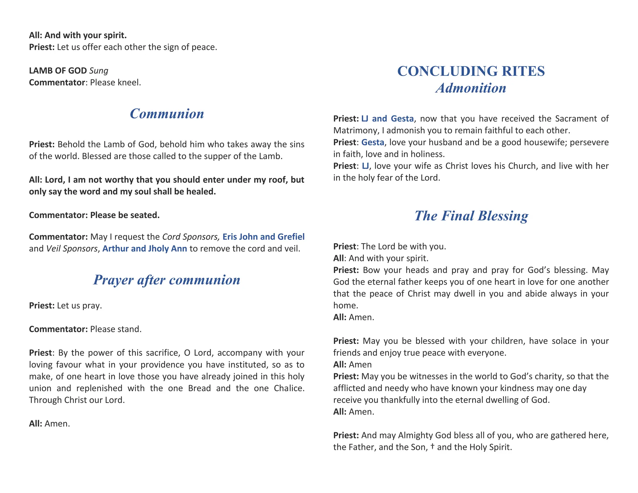 Misalette Script during wedding you can used | DOCX