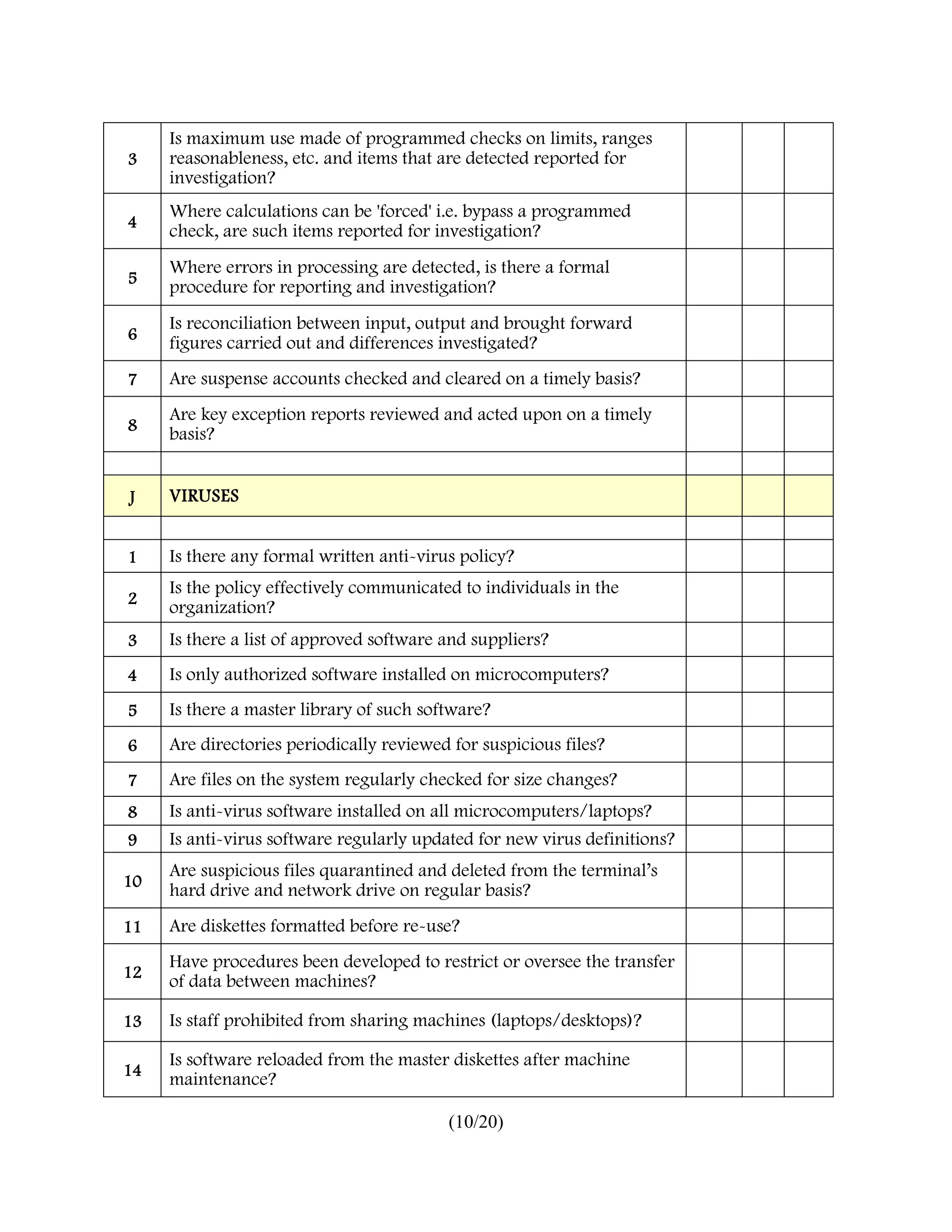Audit Checklist for Information Systems | DOCX