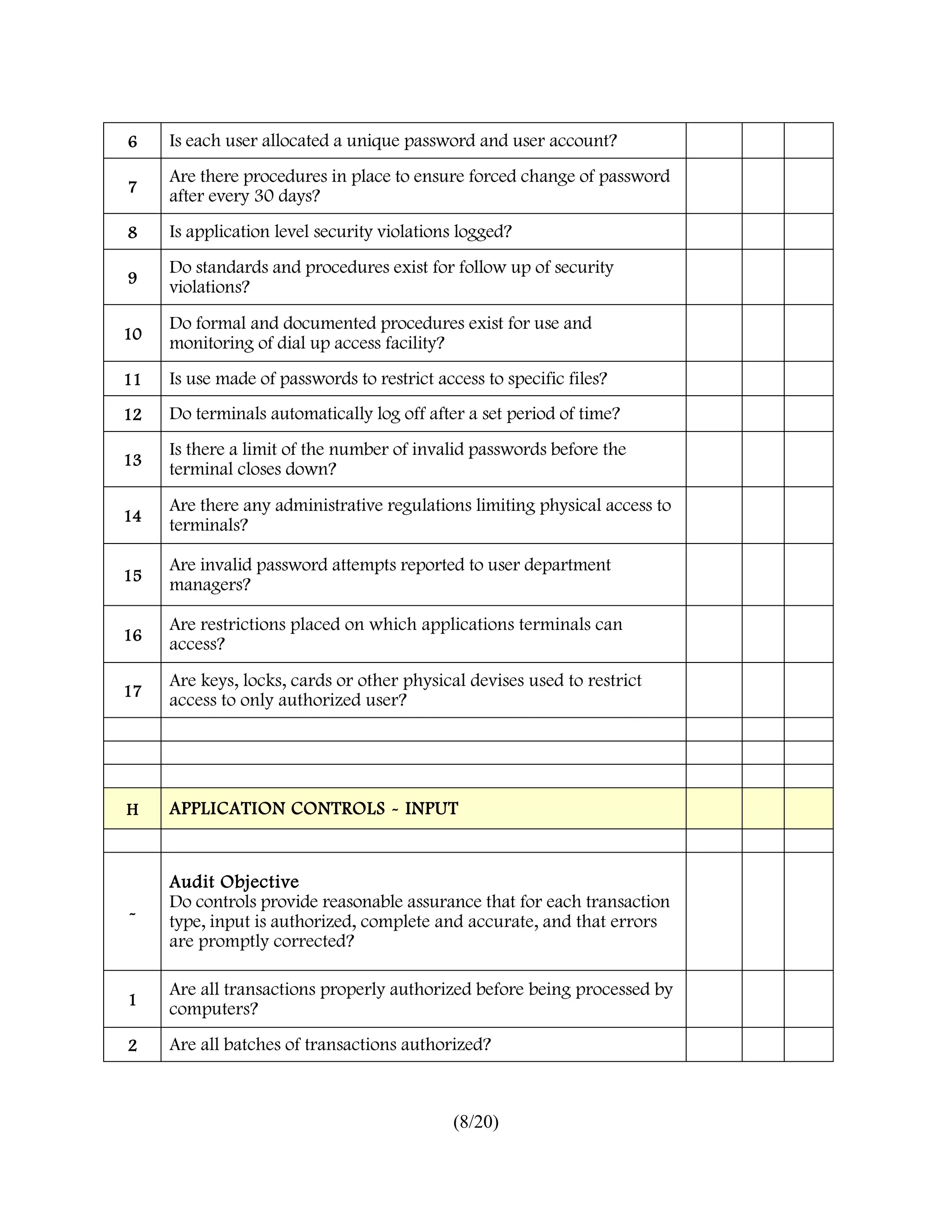 Audit Checklist for Information Systems | DOCX