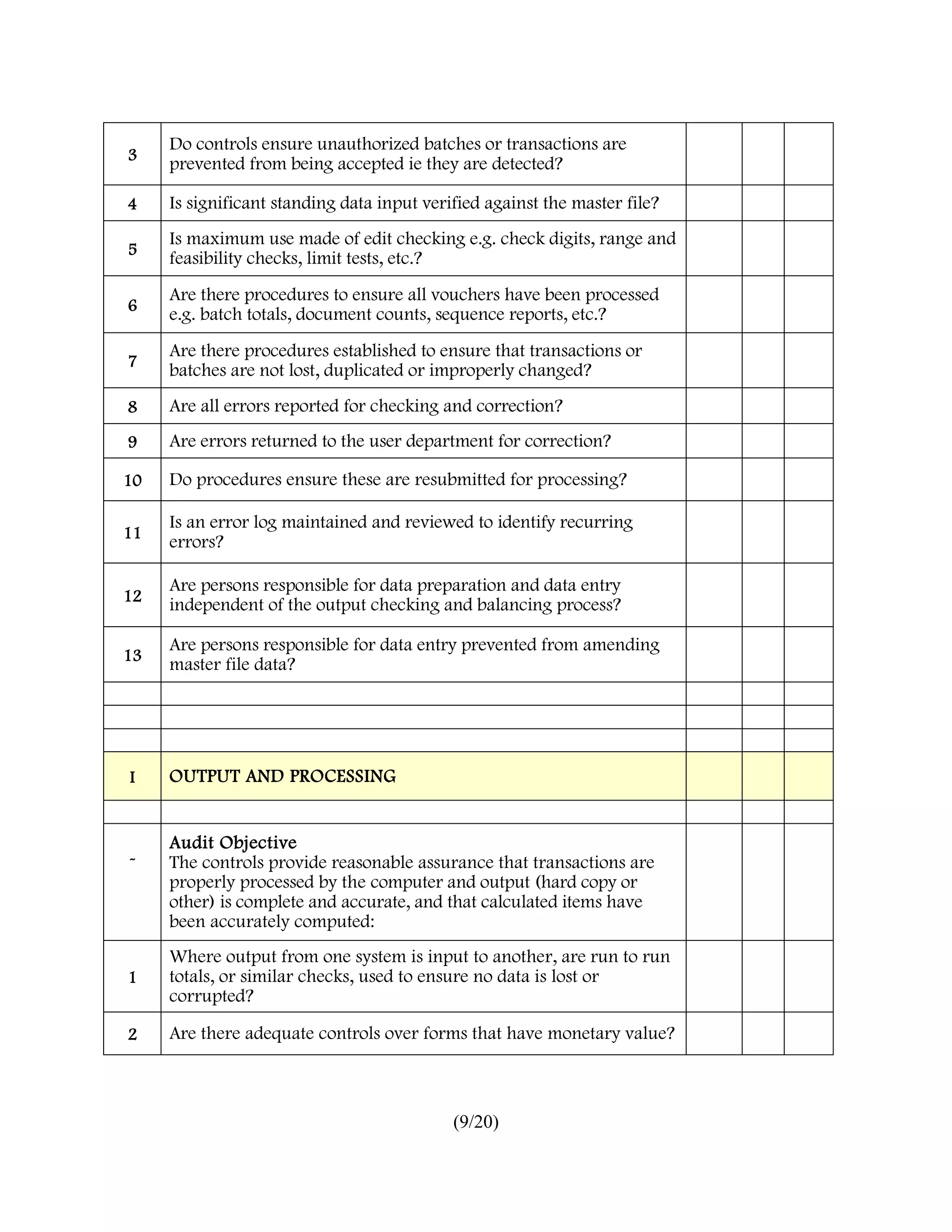 Audit Checklist for Information Systems | DOCX