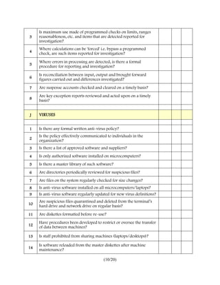 Audit Checklist for Information Systems | DOCX