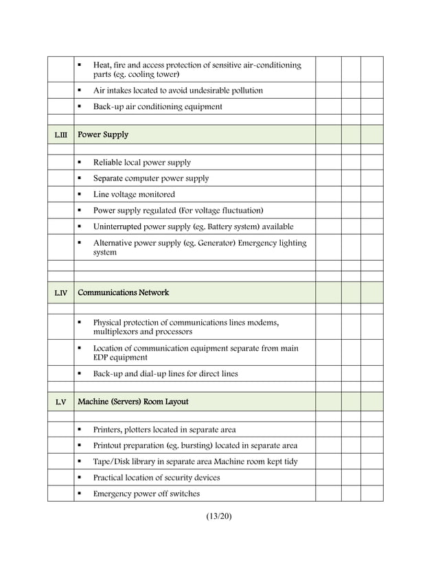Audit Checklist for Information Systems | PDF