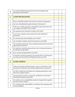 Audit Checklist for Information Systems | DOCX