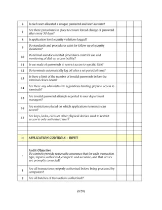 Audit Checklist for Information Systems | DOCX