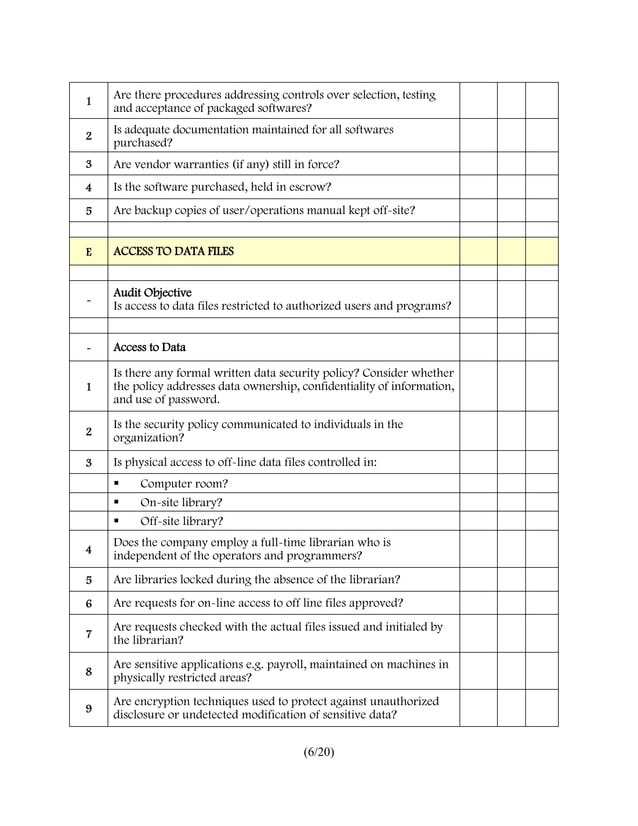 Audit Checklist for Information Systems | PDF