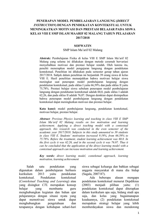 PENERAPAN MODEL PEMBELAJARAN LANGSUNG (DIRECT INSTRUCTION) DENGAN ...