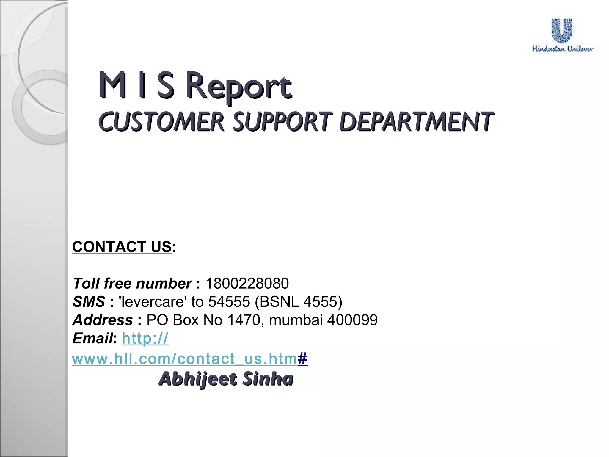 MIS Report on CRM Dept. in automobile industry | PPT