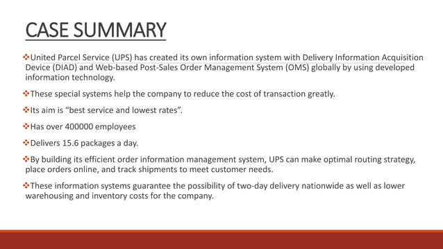 MIS case study-UPS competes globally with Information Technology | PPTX