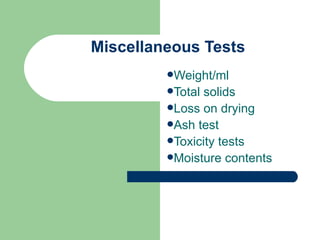 Miscelanous tests | PPT | Chemistry | Science