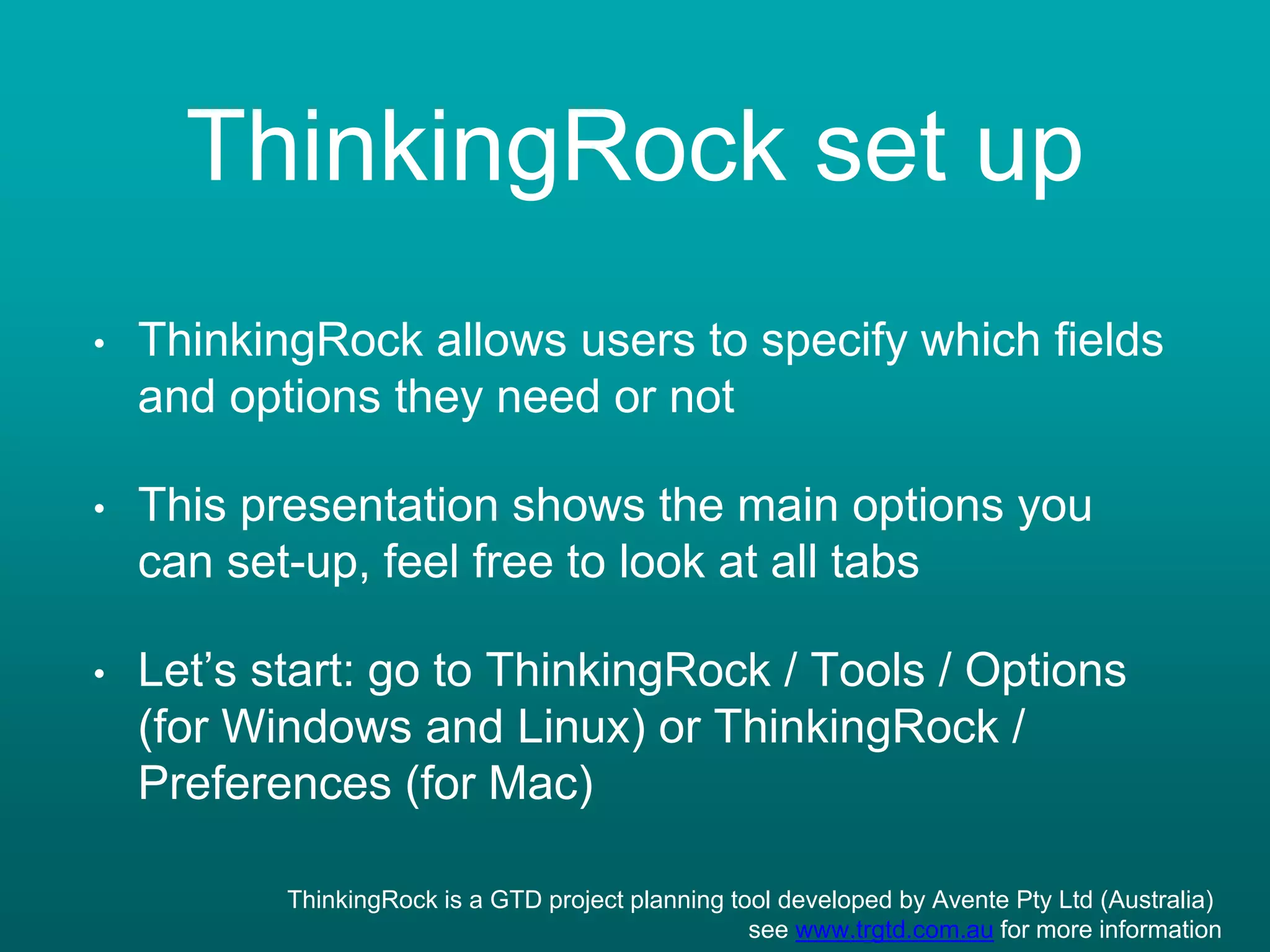 ThinkingRock GTD tool setup | PPT