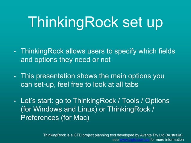 ThinkingRock GTD tool setup | PPT