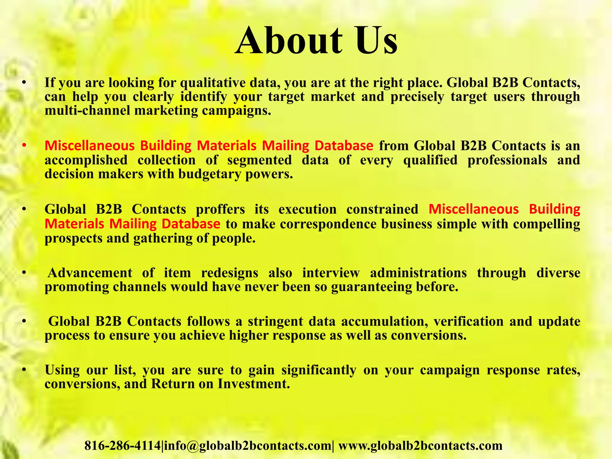 Miscellaneous building materials mailing database | PPT