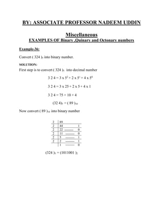 Miscellaneous examples of binary , quinary and octonary numbers (2) | PDF