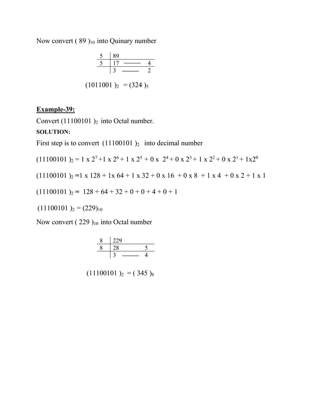 Miscellaneous examples of binary , quinary and octonary numbers (2) | PDF