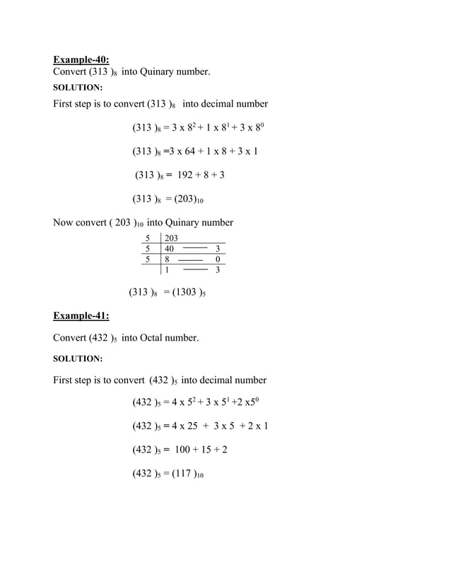 Miscellaneous examples of binary , quinary and octonary numbers (2) | PDF