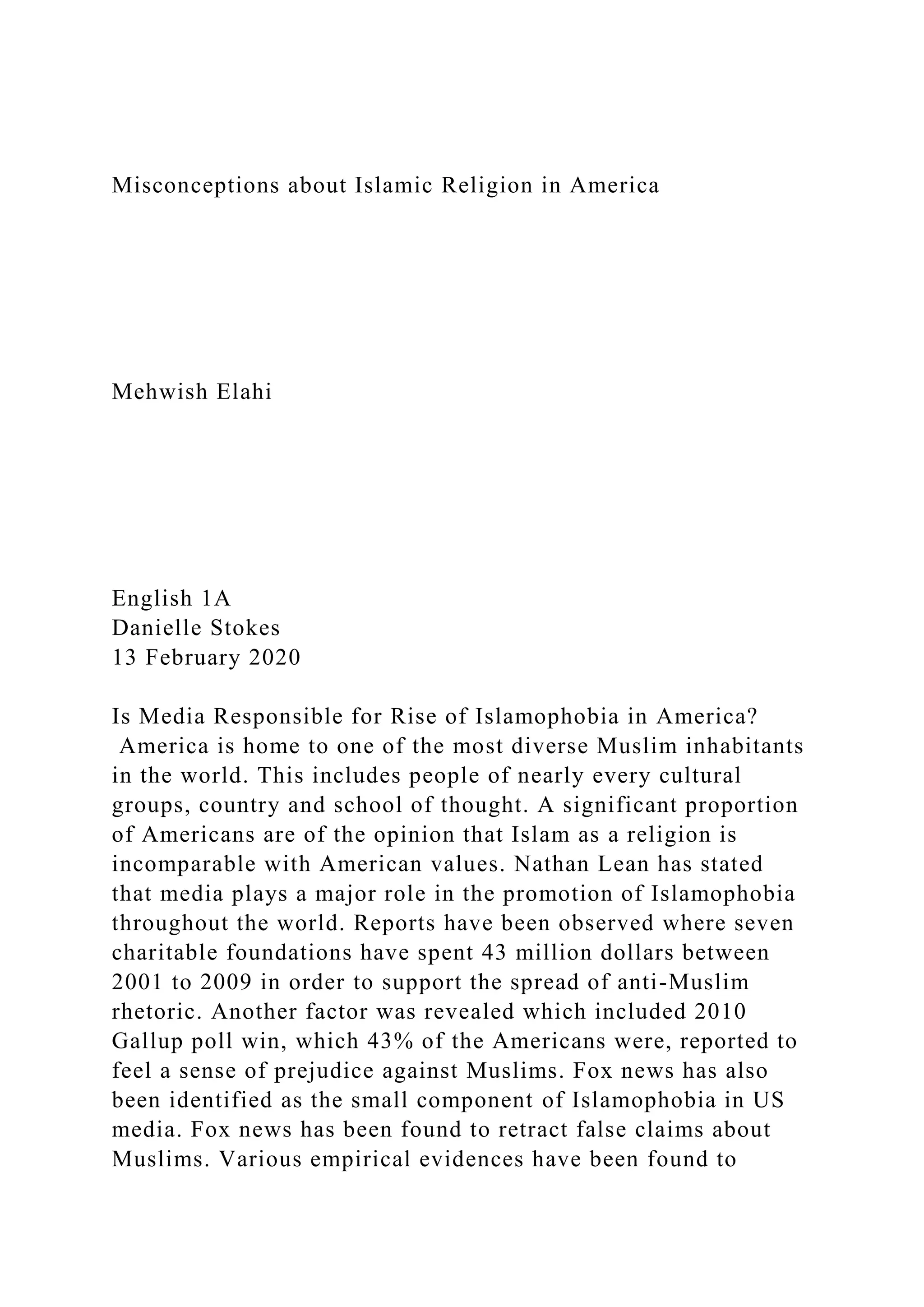 Misconceptions about Islamic Religion in AmericaMehw.docx