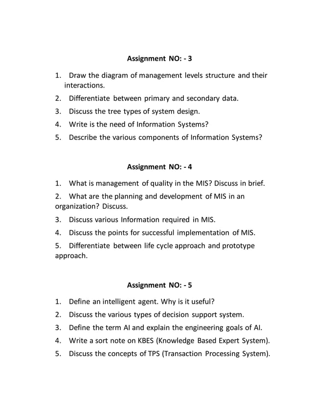 Mis course bba 601 assignments & question bank unit wise | PDF