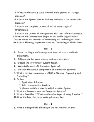 Mis course bba 601 assignments & question bank unit wise | DOC