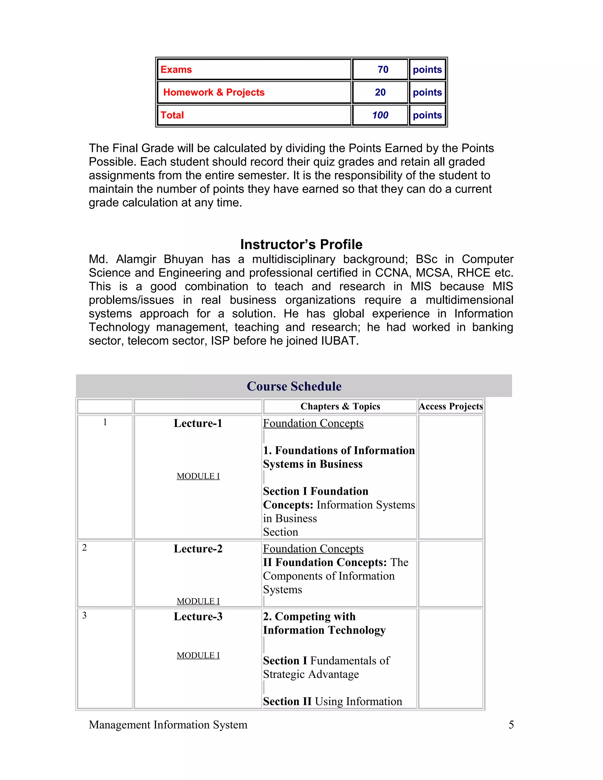 Mis course outline final | DOC