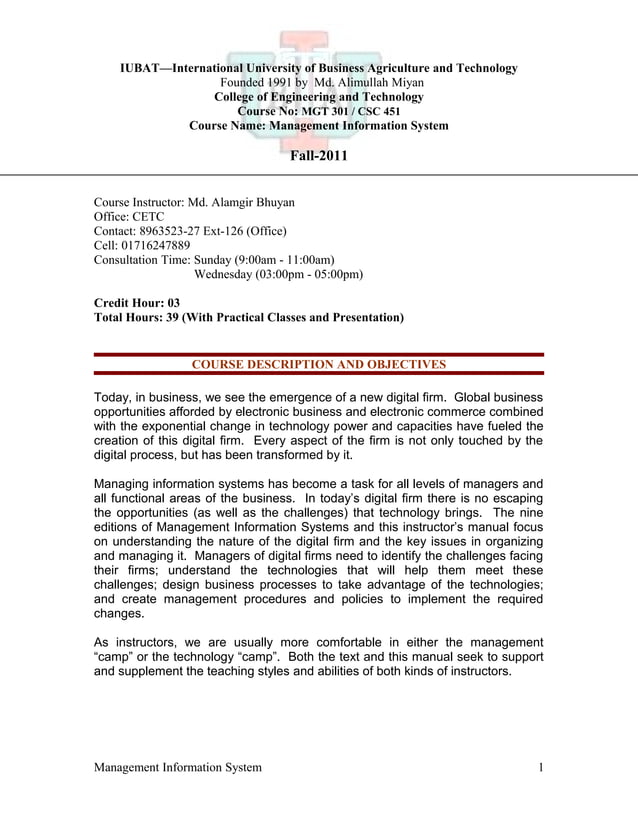 Mis course outline final | PDF