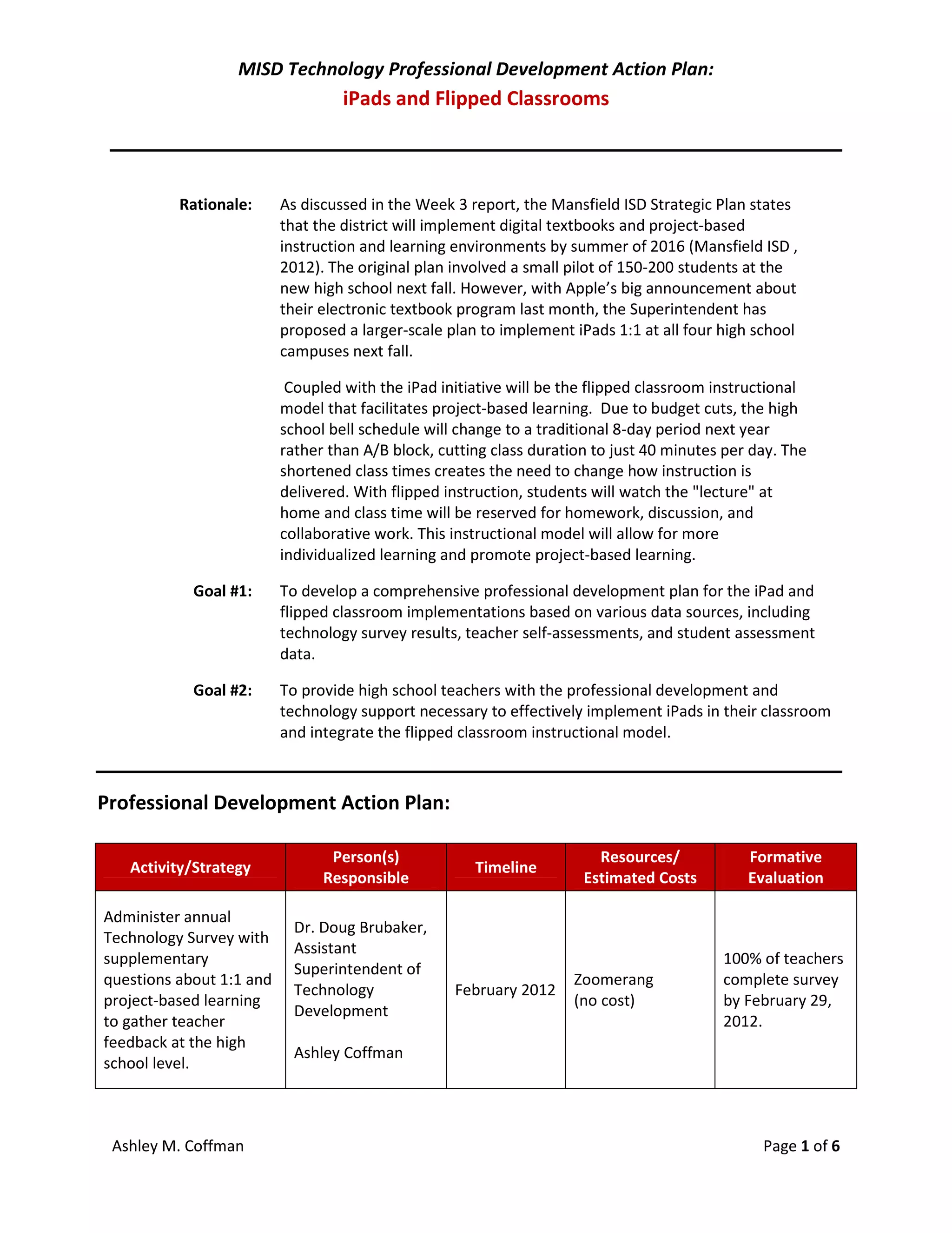 MISD Technology Professional Development Action Plan | PDF ...