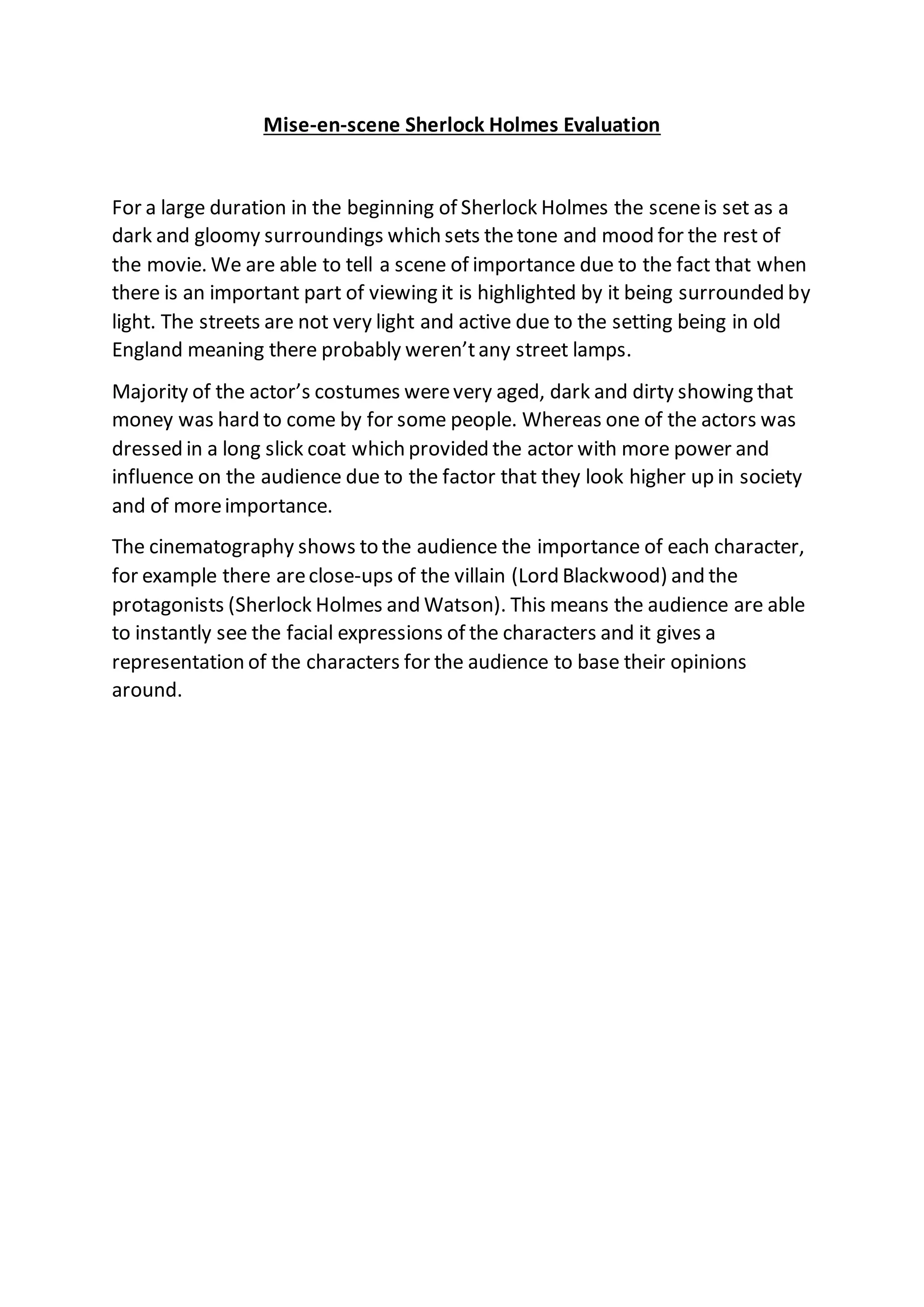 Mise en-scene sherlock holmes | DOCX