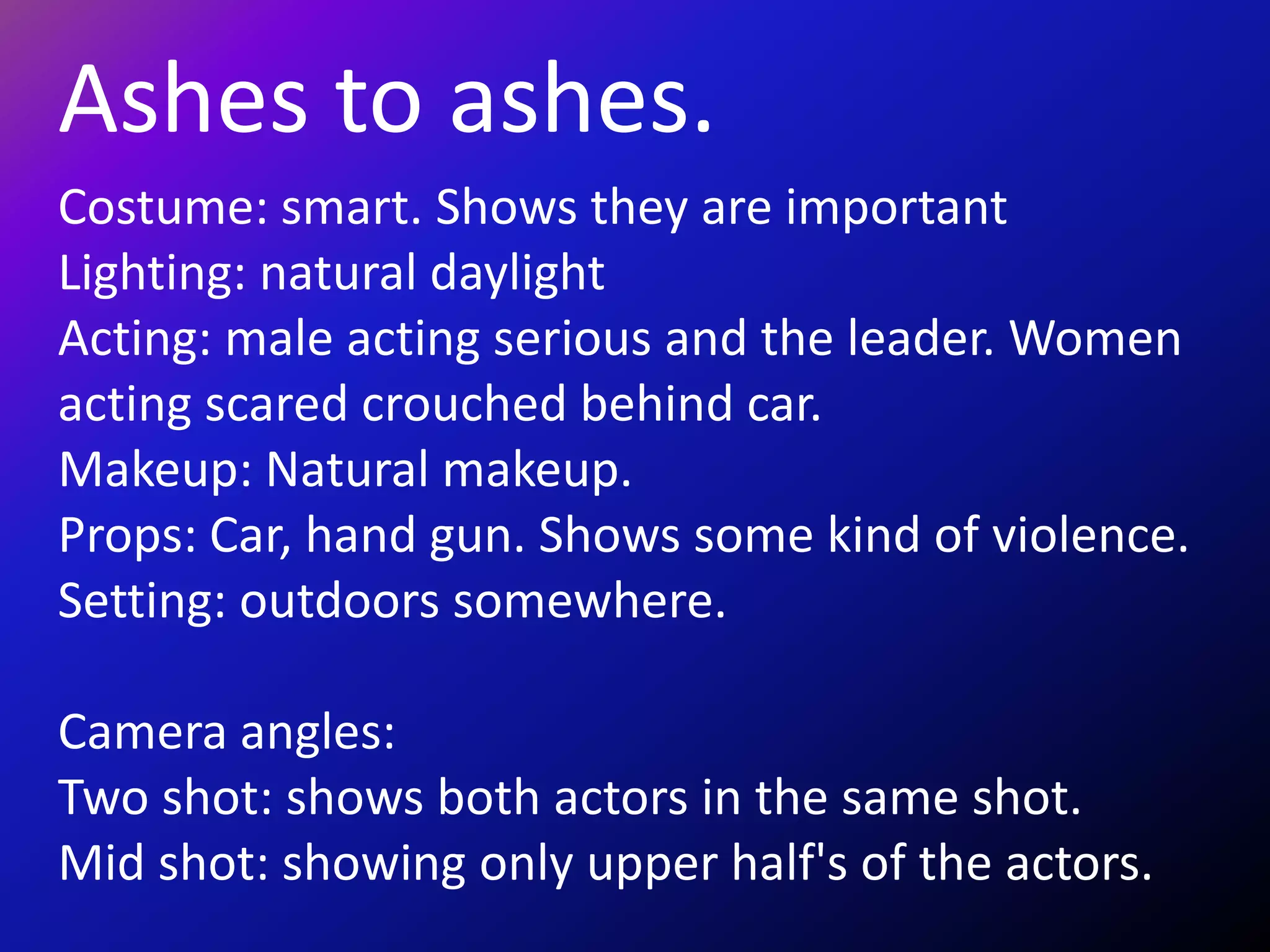 Mise en-scéne & camera angles still shots | PPTX