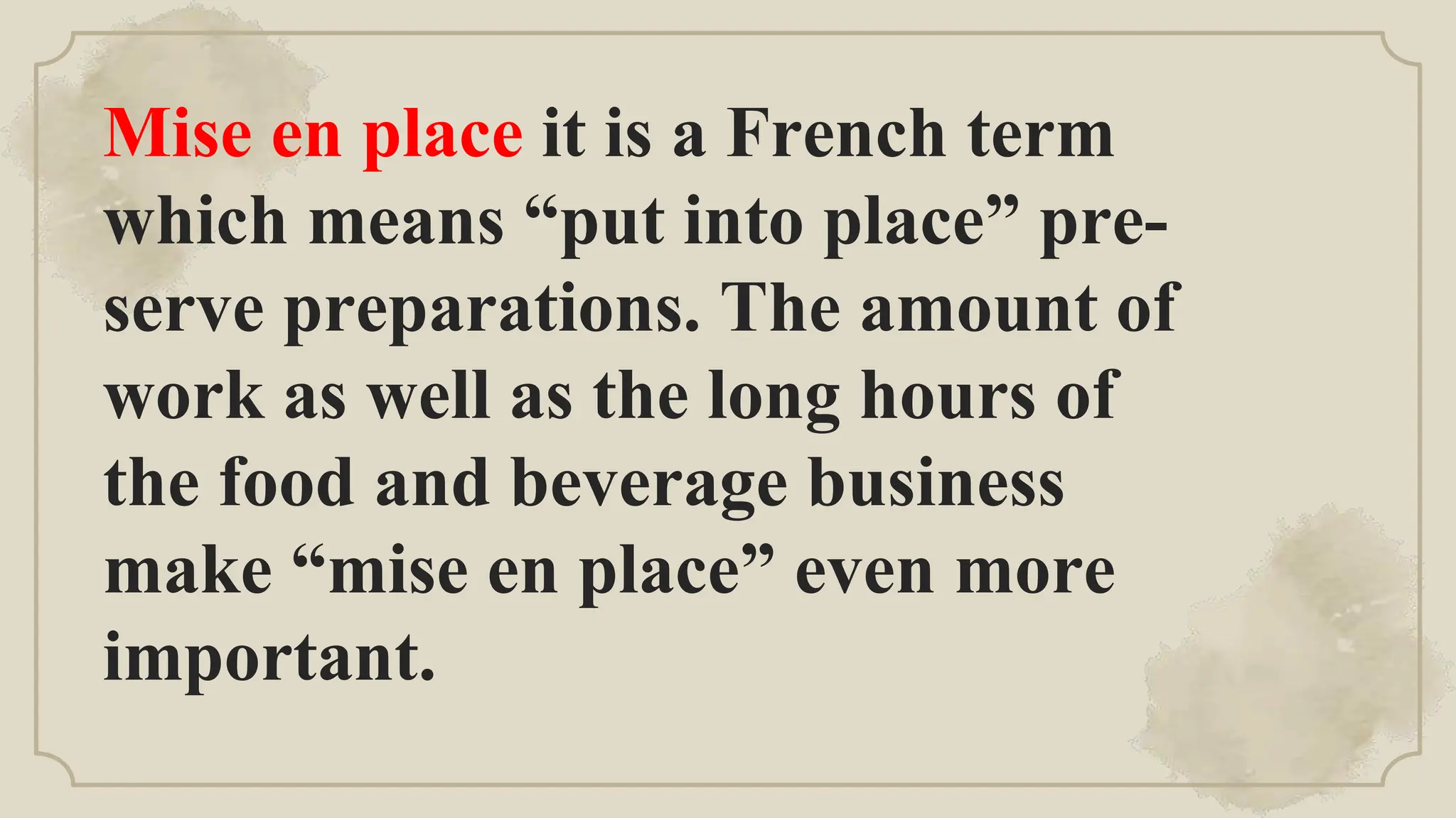 MISE EN PLACE food beverage services NC II | PPTX