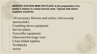 MISE EN PLACE food beverage services NC II | PPTX