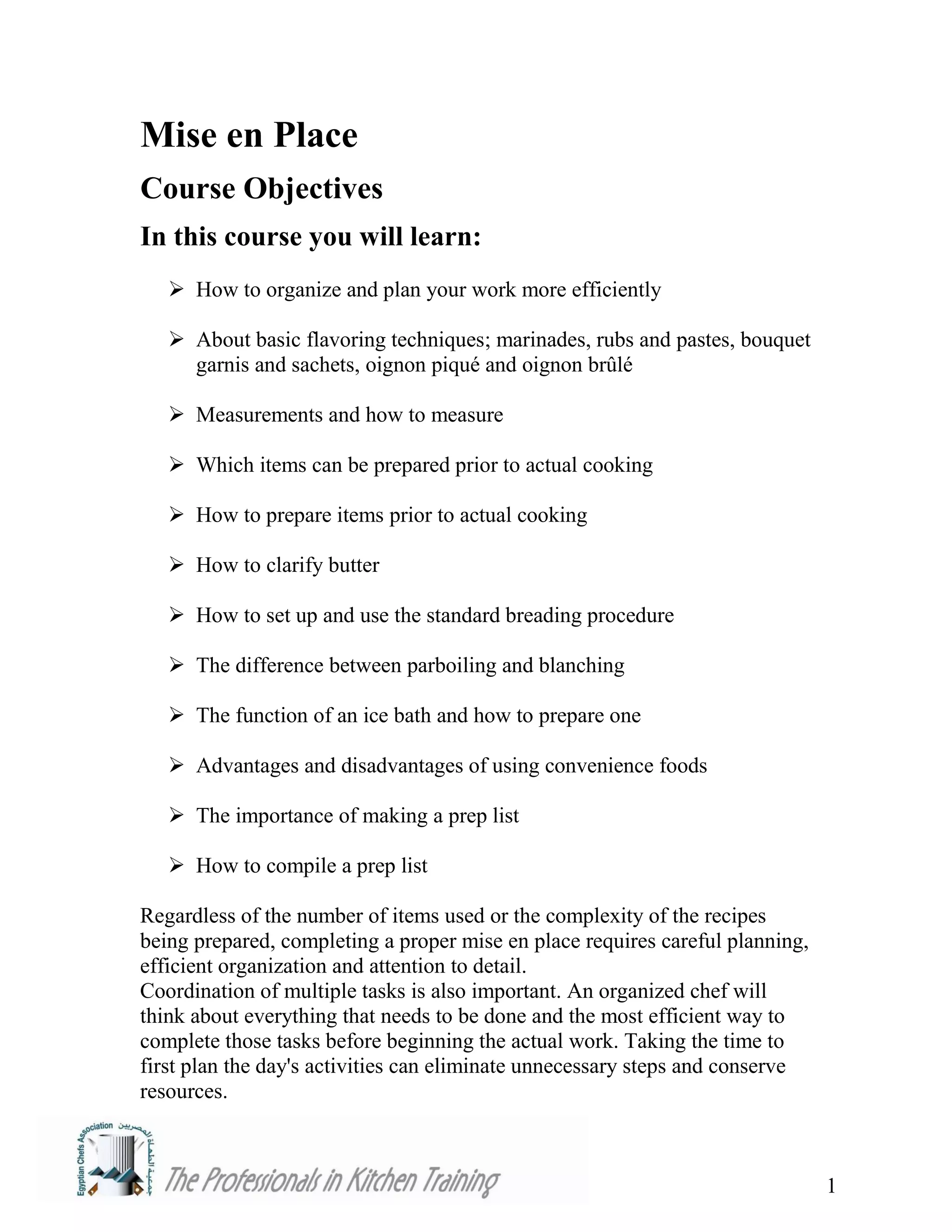 Mise en place student manual | PDF