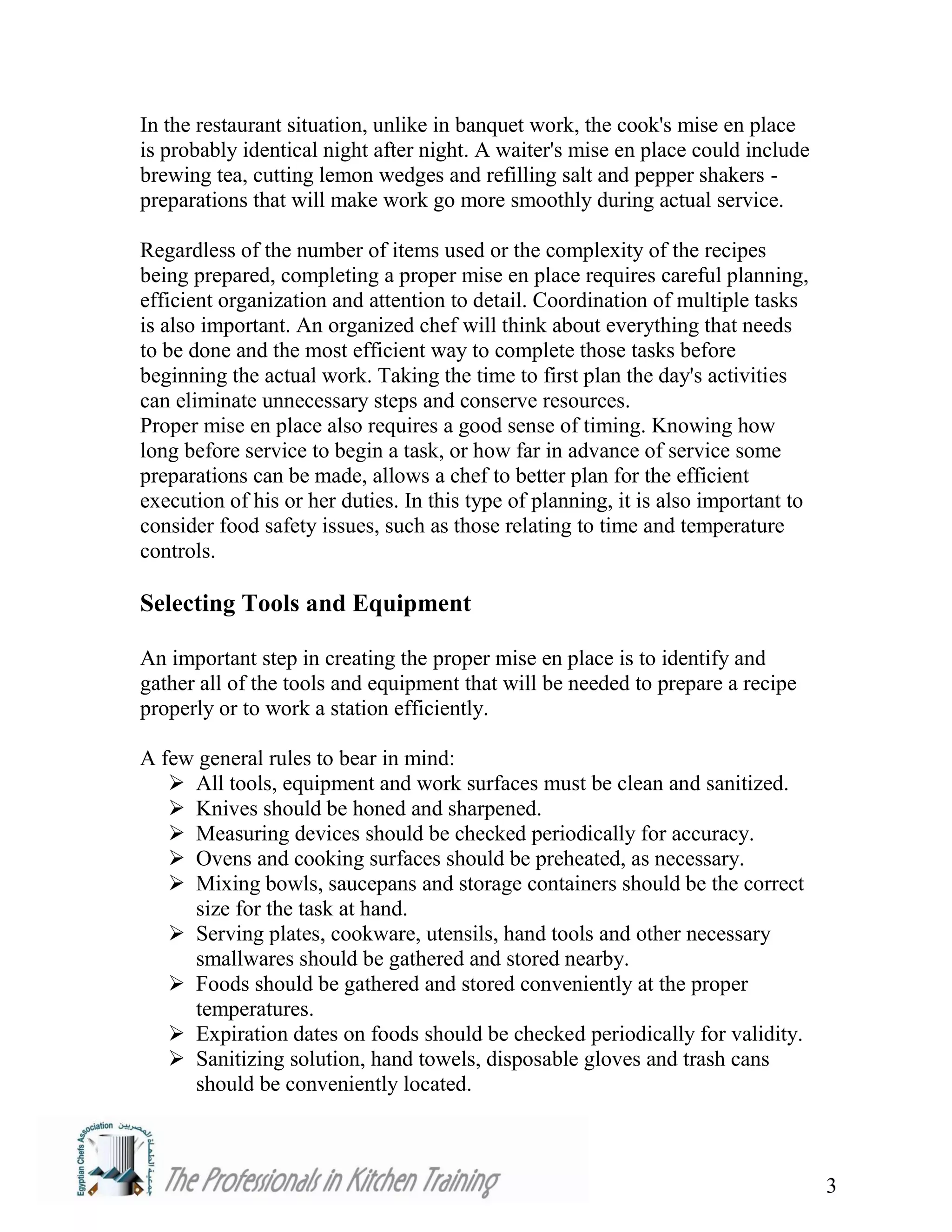 Mise en place student manual | PDF