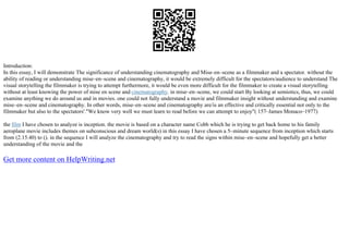 Mise En Scene Analysis Essay | PDF