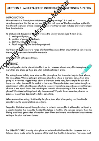 Mise en scene booklet GCSE Film Studies | PDF