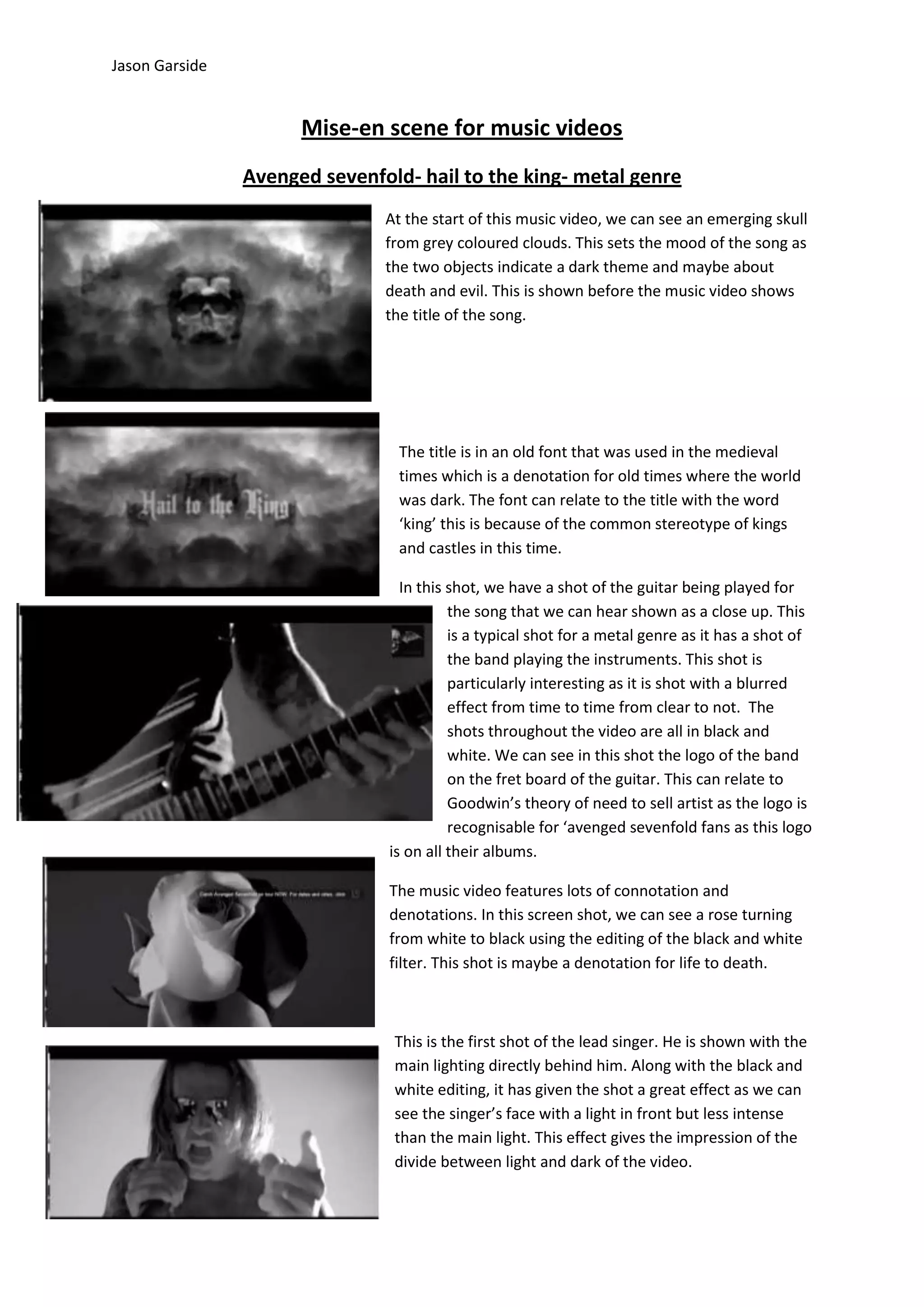 Mise en scene applied to music video genres | DOCX