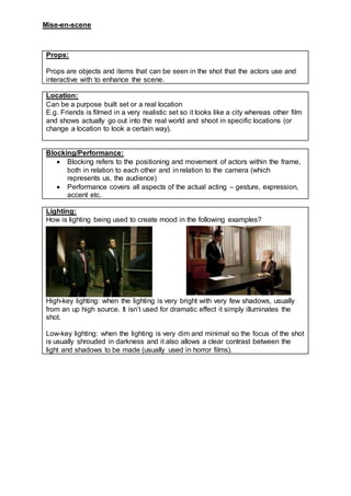 Mise en scene notes sheet | PDF